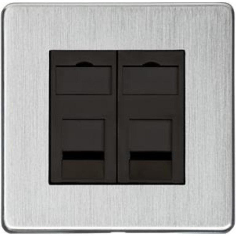 Heritage Brass Studio Satin Chrome 2 Gang RJ45 Socket with Black Insert ...