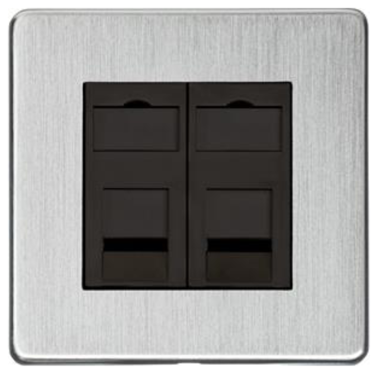 Heritage Brass Studio Satin Chrome 2 Gang RJ45 Socket with Black Insert ...
