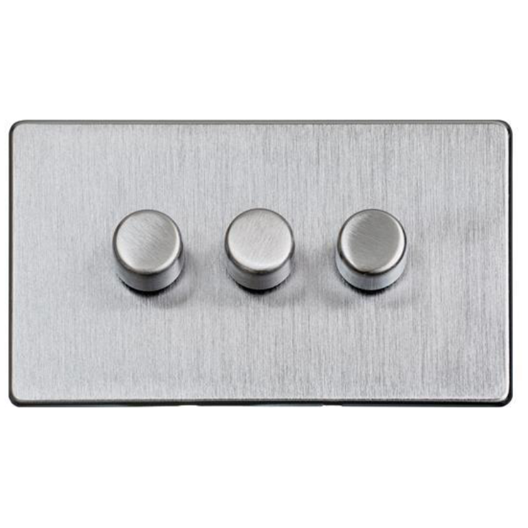 Heritage Brass Studio Satin Chrome 3 Gang Trailing Edge LED Dimmer with Satin Chrome Switch | UKES