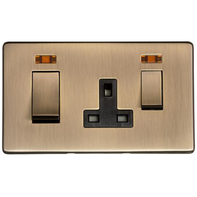 Heritage Brass Studio Antique Brass 45A Cooker Unit and 13A Socket with ...