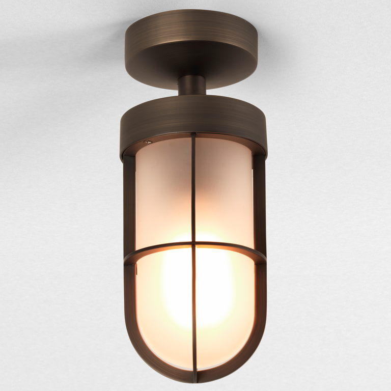 Astro Cabin Semi Flush Bronze Outdoor Ceiling Light with Frosted Glass | UKES