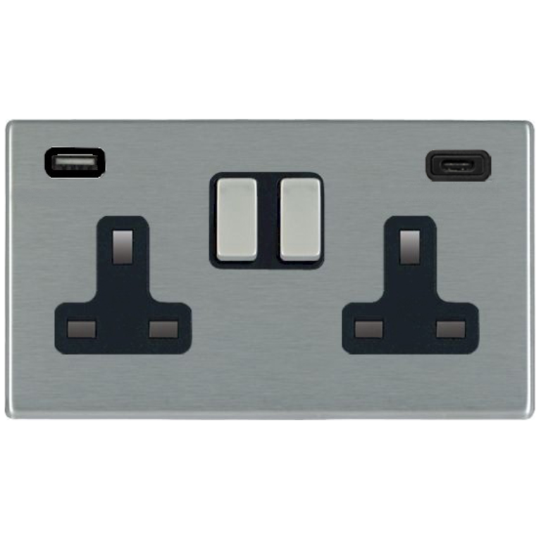 Hamilton Hartland CFX Satin Steel Effect 2 Gang 13A Double Pole ...