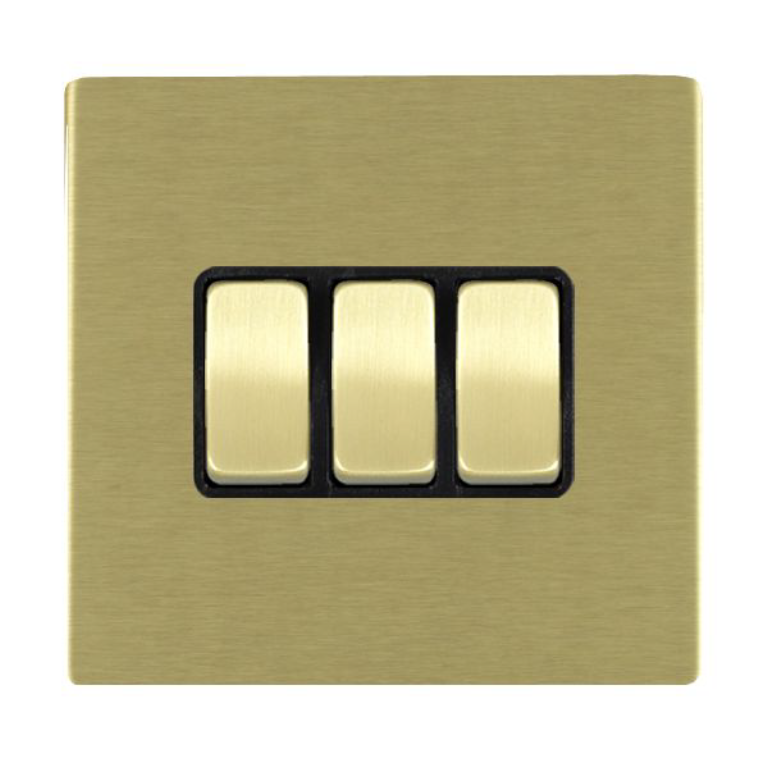 Hamilton Sheer CFX Satin Brass 3 Gang 10AX 2 Way Wide Switch with Satin ...