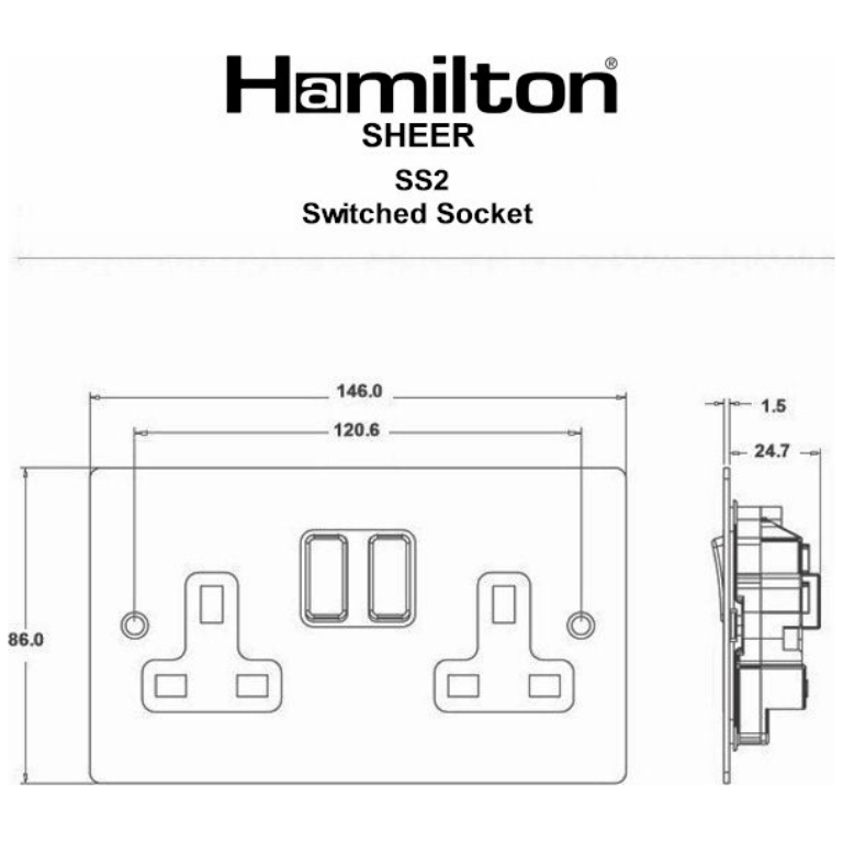 Hamilton Sheer Matt White 2 Gang 13A Double Pole Switched Socket with ...