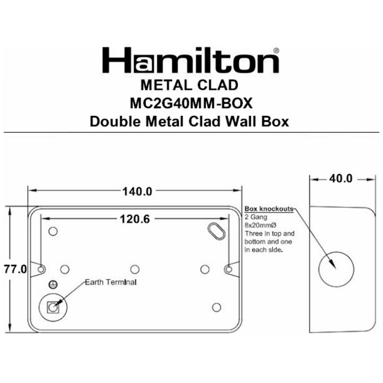 Hamilton Metalclad Grey Double 40mm Surface Mounted Back Box | UKES