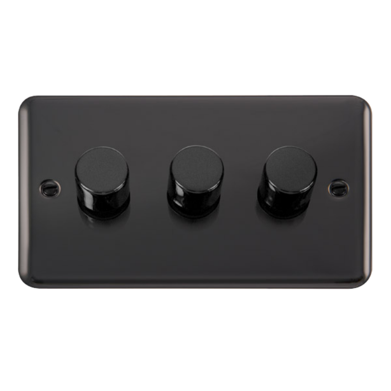 Click Deco Plus Black Nickel 3 Gang 2 Way 100W Dimmer Switch with Black ...