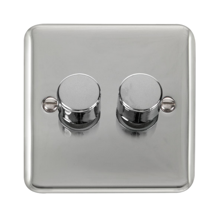 Click Deco Plus Polished Chrome 2 Gang 2 Way 100W Dimmer Switch with ...