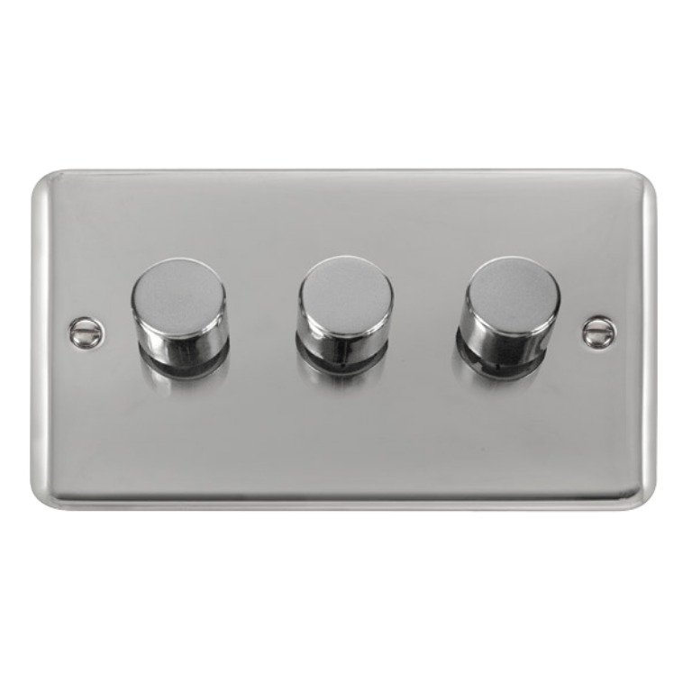 Click Deco Plus Polished Chrome 3 Gang 2 Way 100W Dimmer Switch with ...