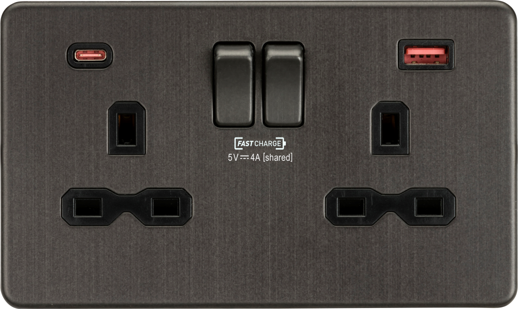 Knightsbridge Screwless Smoked Bronze 13A 2 Gang Double Pole Switched ...