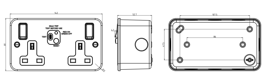 Knightsbridge Metal Clad 13A 2 Gang DP Switched RCD Socket with ...