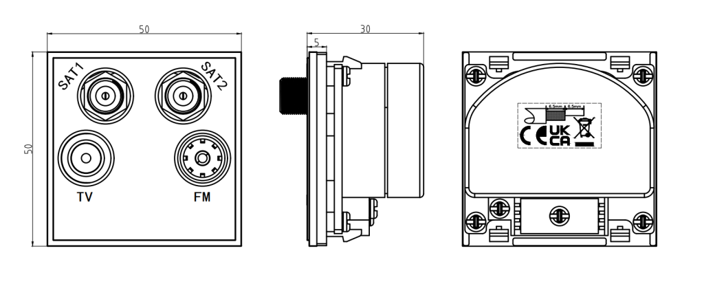 Knightsbridge Grey Quadplexed SAT1/SAT2/TV/FM DAB Outlet Module ...