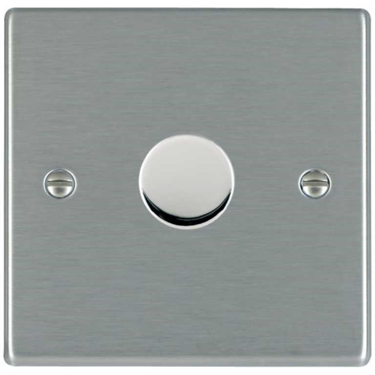 Hamilton Hartland Satin Steel 1 Gang 250W 2 Way Push On/Off Rotary LED ...