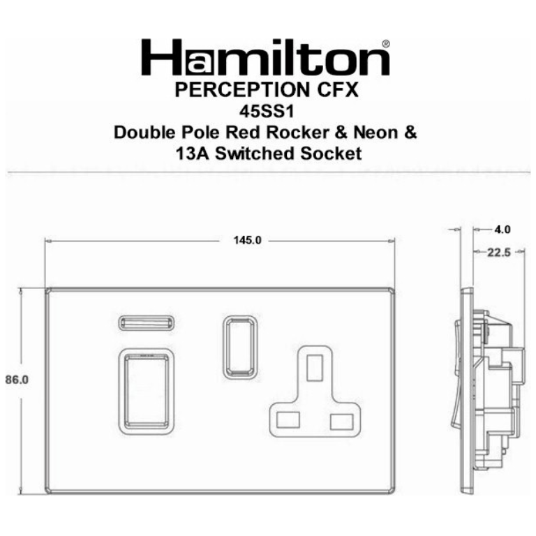 Hamilton Perception CFX Clear 45A Double Pole Switch with Red Rocker ...