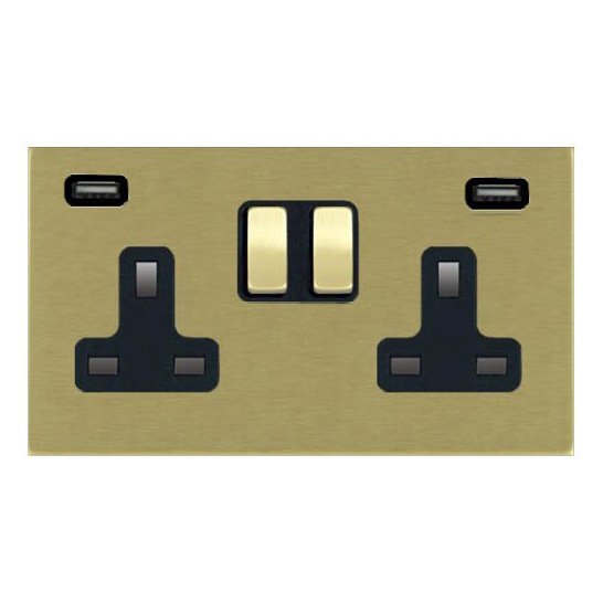 Hamilton Sheer G2 Satin Brass 2 Gang 13A Double Pole Switched Socket ...