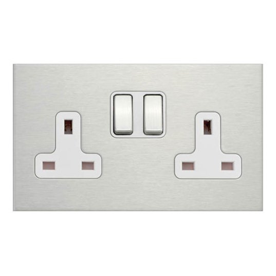 Hamilton Sheer G2 Satin Steel 2 Gang 13A Double Pole Switched Socket ...