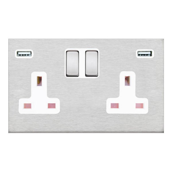 Hamilton Sheer G2 Satin Steel 2 Gang 13A Double Pole Switched Socket ...