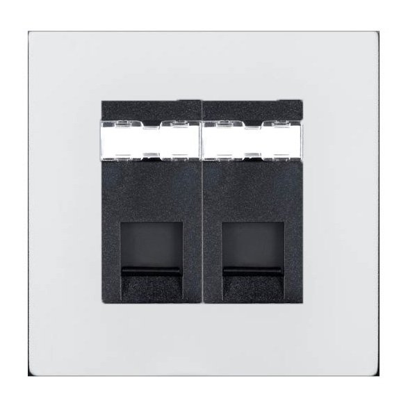 Hamilton Sheer G2 Bright Chrome 2 Gang Unshielded RJ45 CAT 6 Socket with Black Insert | UKES
