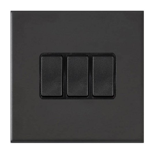 Hamilton Sheer G2 Matt Black 3 Gang 10AX 2 Way Switch with Black ...