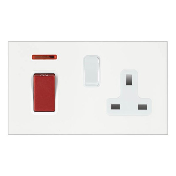 Hamilton Sheer G2 Matt White 45A Double Pole Switch with Red Rocker and ...