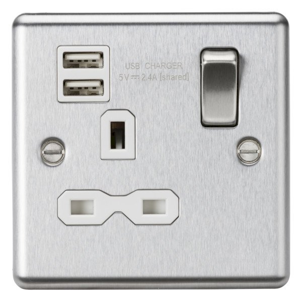 Knightsbridge 1 Gang Switched Socket, USB Charger (CL9124BCW) | UKES