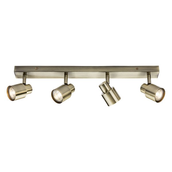 Knightsbridge Quad Antique Brass GU10 Bar Spotlight (CSP4AB) | UKES