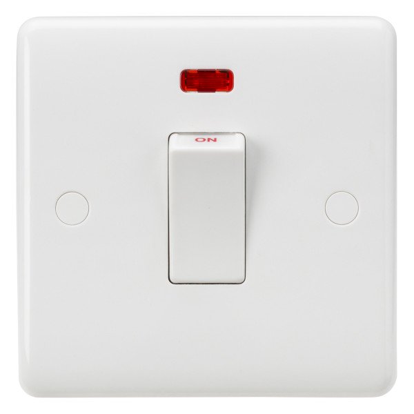 Knightsbridge Curved Edge 45A Double Pole Switch with White Rocker and ...