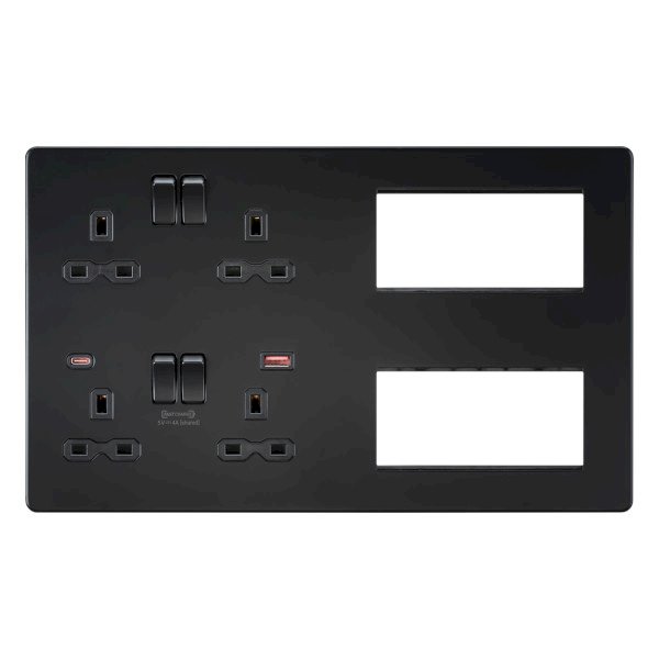 Knightsbridge 13A Socket/USB Chargers/Modular Plate (SFR998MBB) | UKES