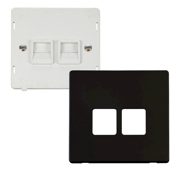 Click Definity Metal Black Twin RJ11 Telephone Outlet with White Insert ...