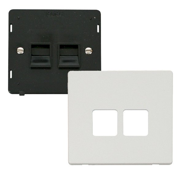 Click Definity Metal White Twin RJ11 Telephone Outlet with Black Insert ...