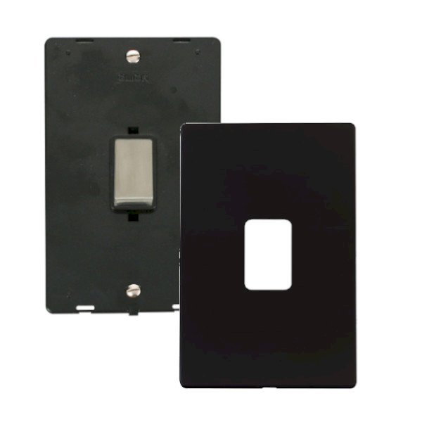 Click Definity Metal Black 45A 2 Gang Double Pole Switch with Black Stainless Steel Insert | UKES