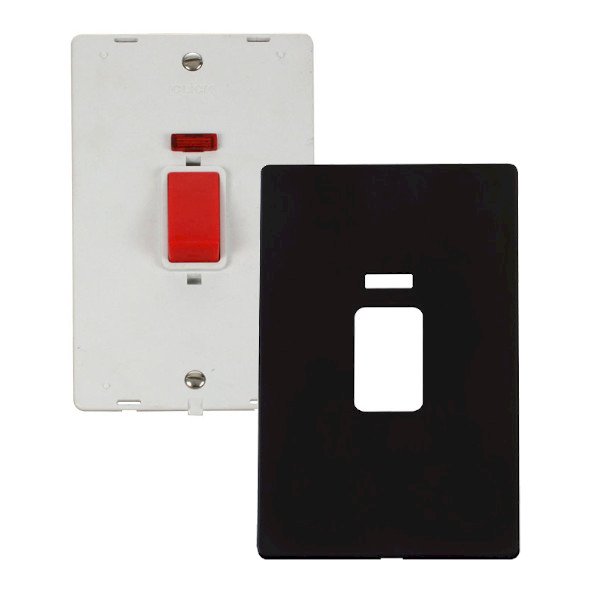 Click Definity Metal Black 45A 2 Gang Double Pole Switch with Neon and ...