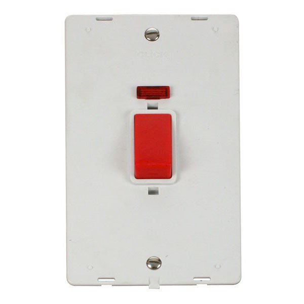 Click Definity Metal White 45A 2 Gang Double Pole Switch with Neon and ...