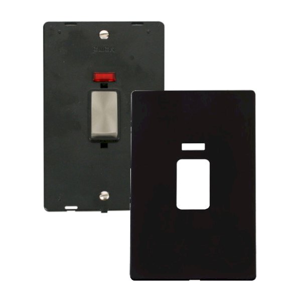 Click Definity Metal Black 45A 2 Gang Double Pole Switch with Neon and ...