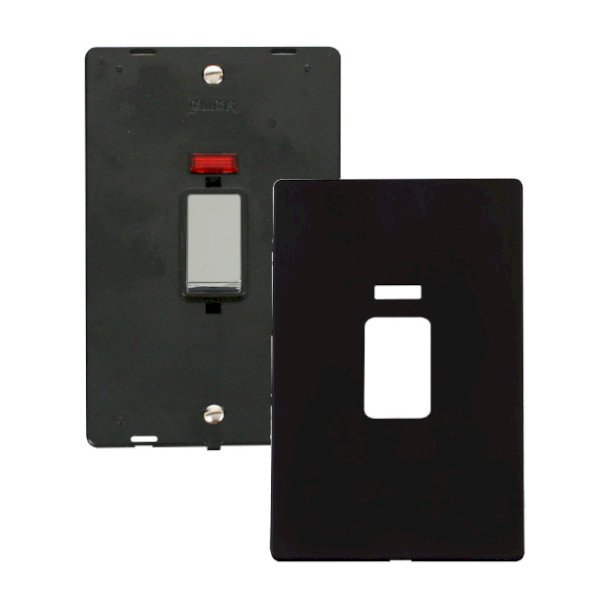 Click Definity Metal Black 45A 2 Gang Double Pole Switch with Neon and ...