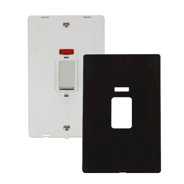 Click Definity Metal Black 45A 2 Gang Double Pole Switch with Neon and ...