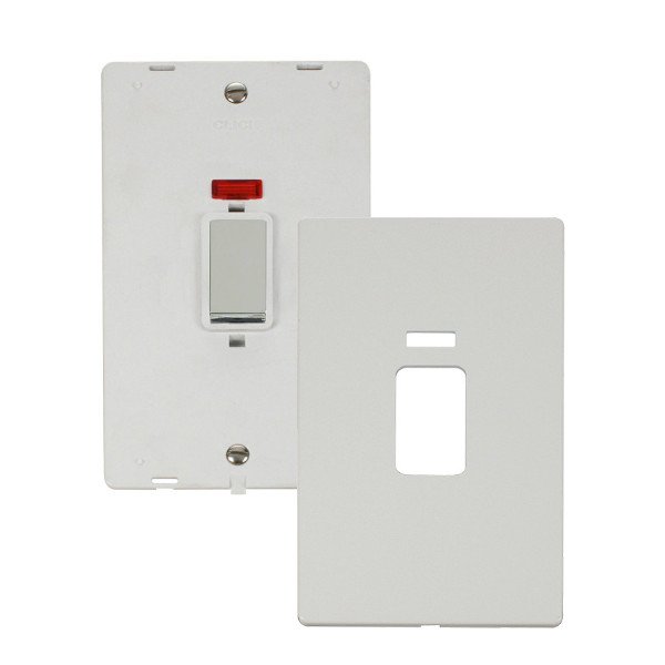 Click Definity Metal White 45A 2 Gang Double Pole Switch with Neon and ...