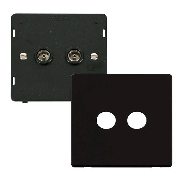 Click Definity Metal Black Twin Unshielded Coaxial Socket Outlet with ...