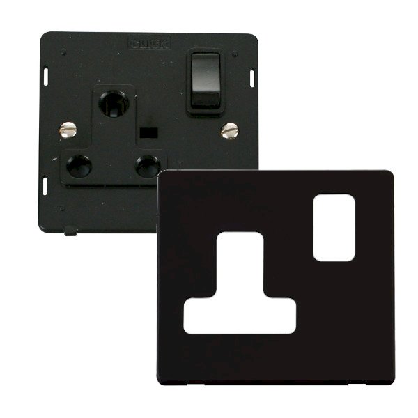 Click Definity Metal Black 15A 1 Gang Round Pin Switched Socket Outlet ...