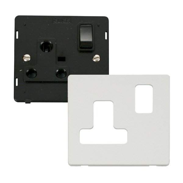 Click Definity Metal White 15a 1 Gang Round Pin Switched Socket Outlet