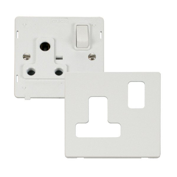 Click Definity Metal White 15A 1 Gang Round Pin Switched Socket Outlet ...