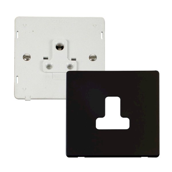Click Definity Metal Black 5a 1 Gang Round Pin Socket Outlet With White