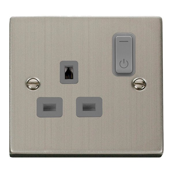Click Smart+ Stainless Steel 1 Gang Deco 13A Zigbee Smart Switched Socket with Grey Insert | UKES