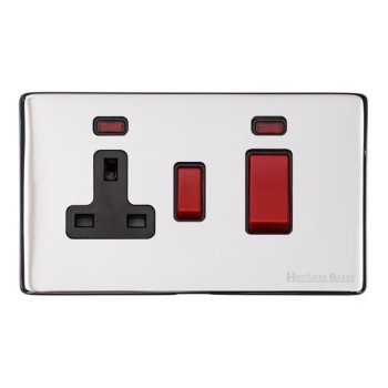 Heritage Brass Vintage Polished Chrome 45A Cooker Unit and 13A Socket ...