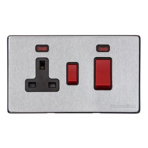 Heritage Brass Vintage Satin Chrome 45A Cooker Unit and 13A Socket with ...