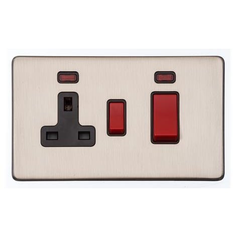 Heritage Brass Vintage Satin Nickel 45A Cooker Unit and 13A Socket with ...