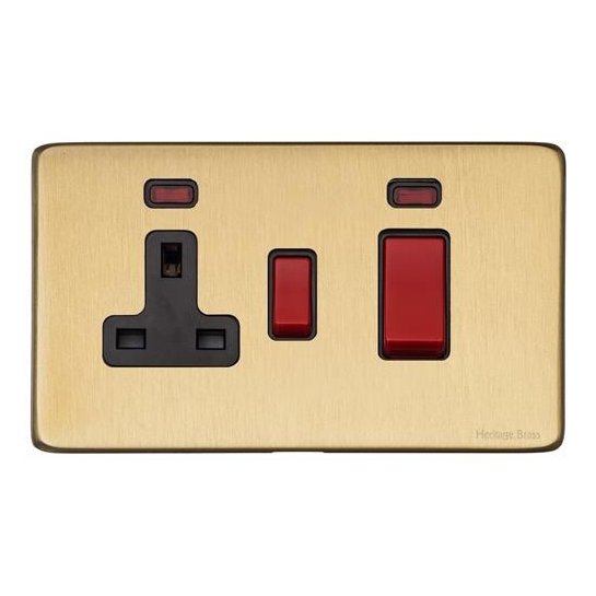 Heritage Brass Vintage Satin Brass 45A Cooker Unit and 13A Socket with ...