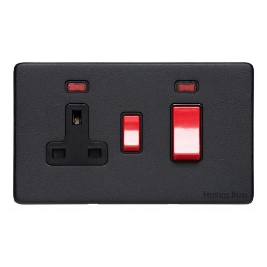 Heritage Brass Vintage Matt Black 45A Cooker Unit and 13A Socket with ...