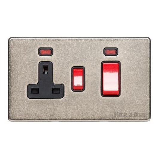 Heritage Brass Vintage Rustic Nickel 45A Cooker Unit and 13A Socket ...