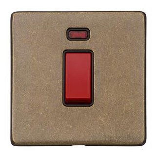 Heritage Brass Vintage Rustic Brass 45A DP Cooker Switch and Neon on a ...