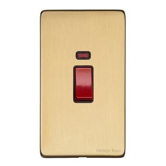 Heritage Brass Vintage Satin Brass 45A DP Cooker Switch and Neon on a ...